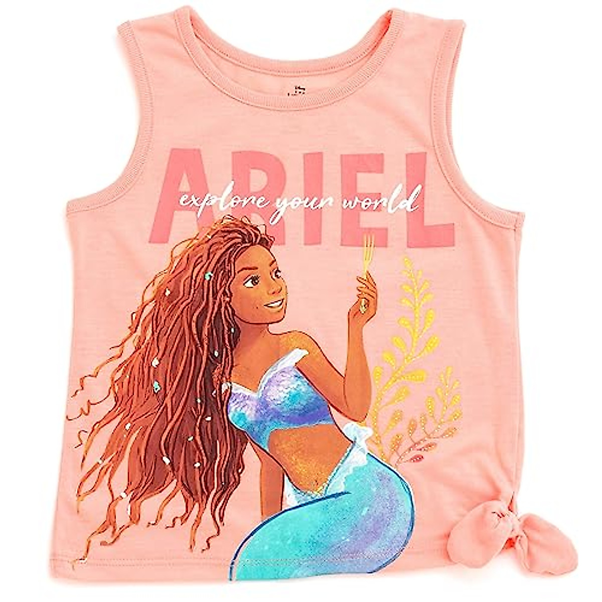 Disney Princess Ariel Little Mermaid Live Action Movie Little Girls Tank Top and Twill Shorts Outfit Set Tie Dye Pink 7-8