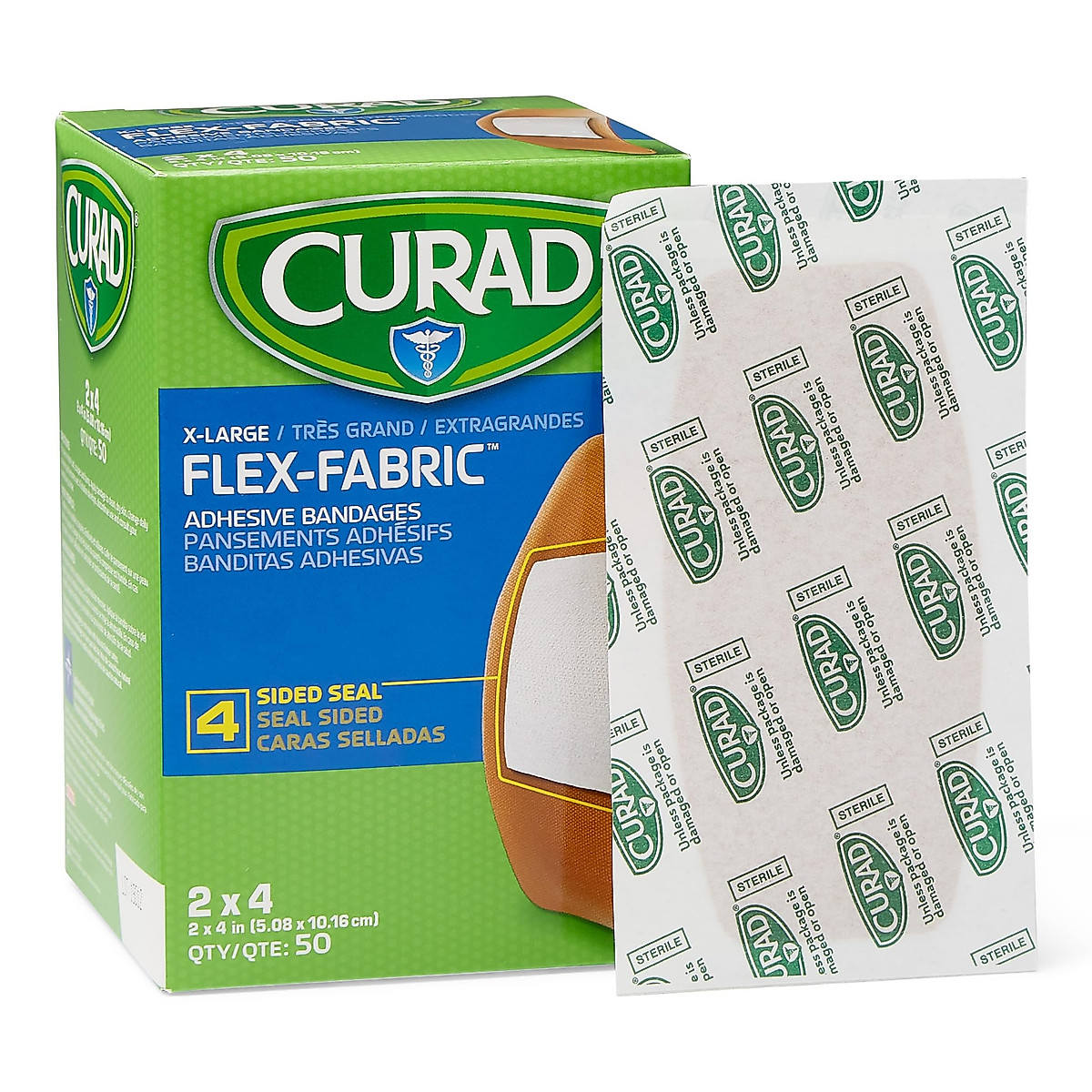 Medline CURAD Flex-Fabric Adhesive Bandages, X-Large 2x4, 50 Count