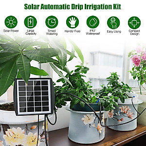 Solar Automatic Drip Irrigation Kit System, JIYANG Solar Powered Auto Easy DIY Watering Device Supported Pots Plants, 6-12 Timing Modes With Anti-Siphoning Device (Expansion Kit/Extra Accessories Kit)