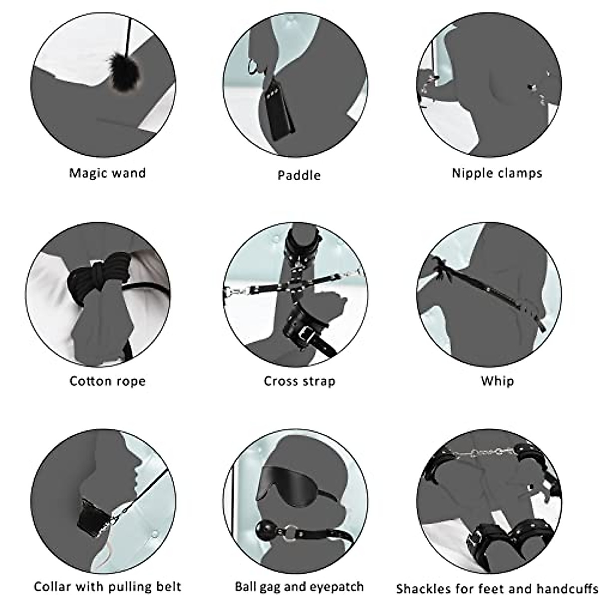 UTIMI Bondage for Sex 11 Pcs BDSM Leather Bondage Sets Restraint Kits for Women and Couples