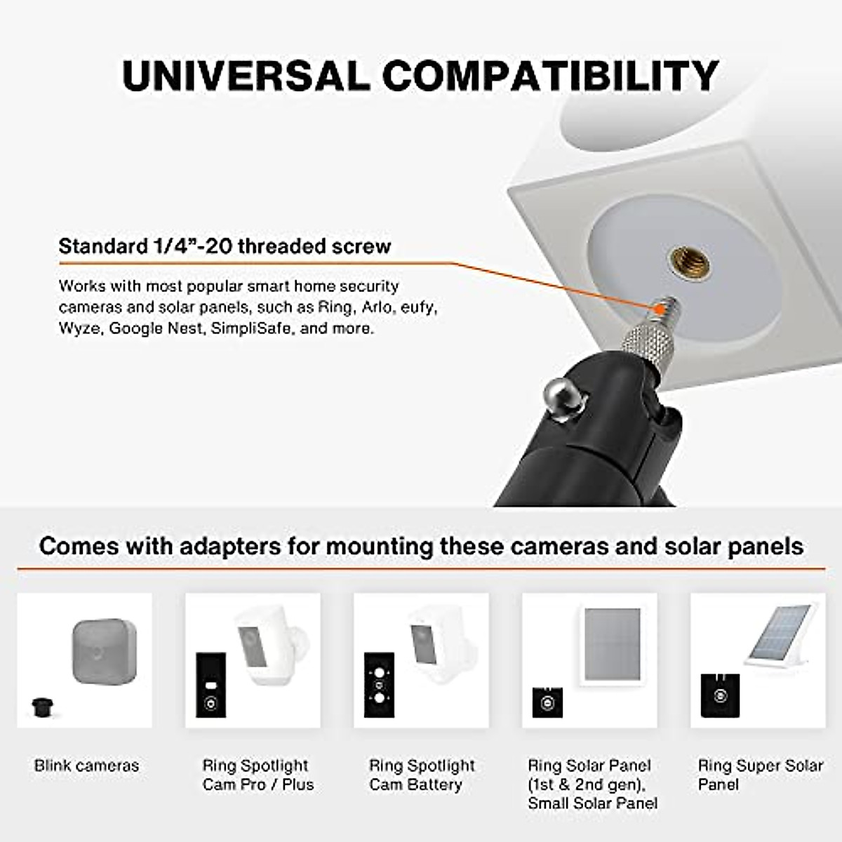 Holicfun Security Camera Ground Stake, Heavy Duty Stand Mount with Adjustable Angle and Height for Ring, Blink, Arlo, Eufy, Wyze, Google Nest, Simplisafe Cameras and Solar Panels (Black)