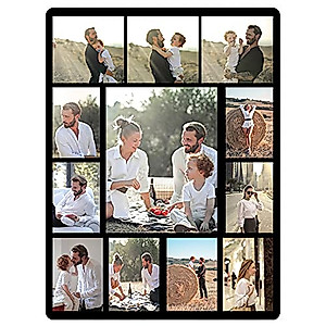Wucidici Personalized Blanket with Picture, Custom Blanket with Photo Collage, Customized Text Blanket Throw Gift for Family Friend Dog or Pet Wedding Anniversary(12 Photos Collage, 60"x 80")
