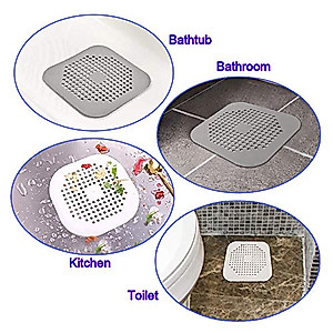 Square Drain Cover for Shower TPR Drain Hair Catcher Flat Silicone Plug for Bathroom and Kitchen Under Sink Filter Shower Drain Protection Flat Strainer Stopper (White&Grey)