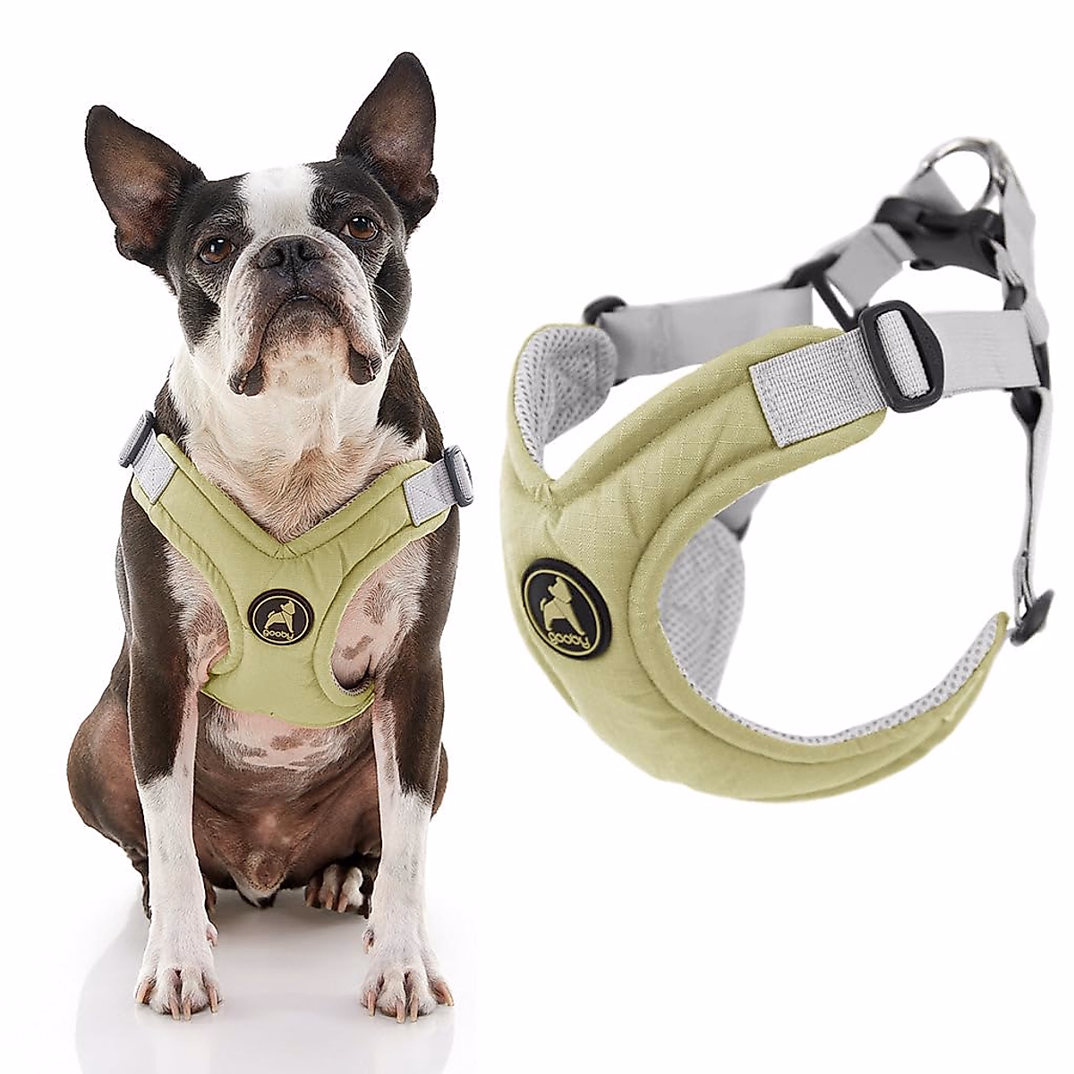 Gooby Memory Foam Step in Harness - Green, Small - No Pull Small Dog Harness Patented Choke-Free X Frame - Perfect on The Go Dog Harness for Medium Dogs No Pull or Small Dogs