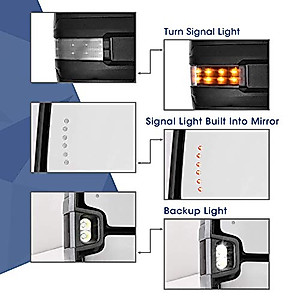HF autoparts Towing Mirrors Compatible with 2003-2007 Chevy Silverado Side Mirror, GMC Sierra Tow Mirrors, Pair Power Heated with Turn Signal Light Backup Lamp Extendable Pair Set