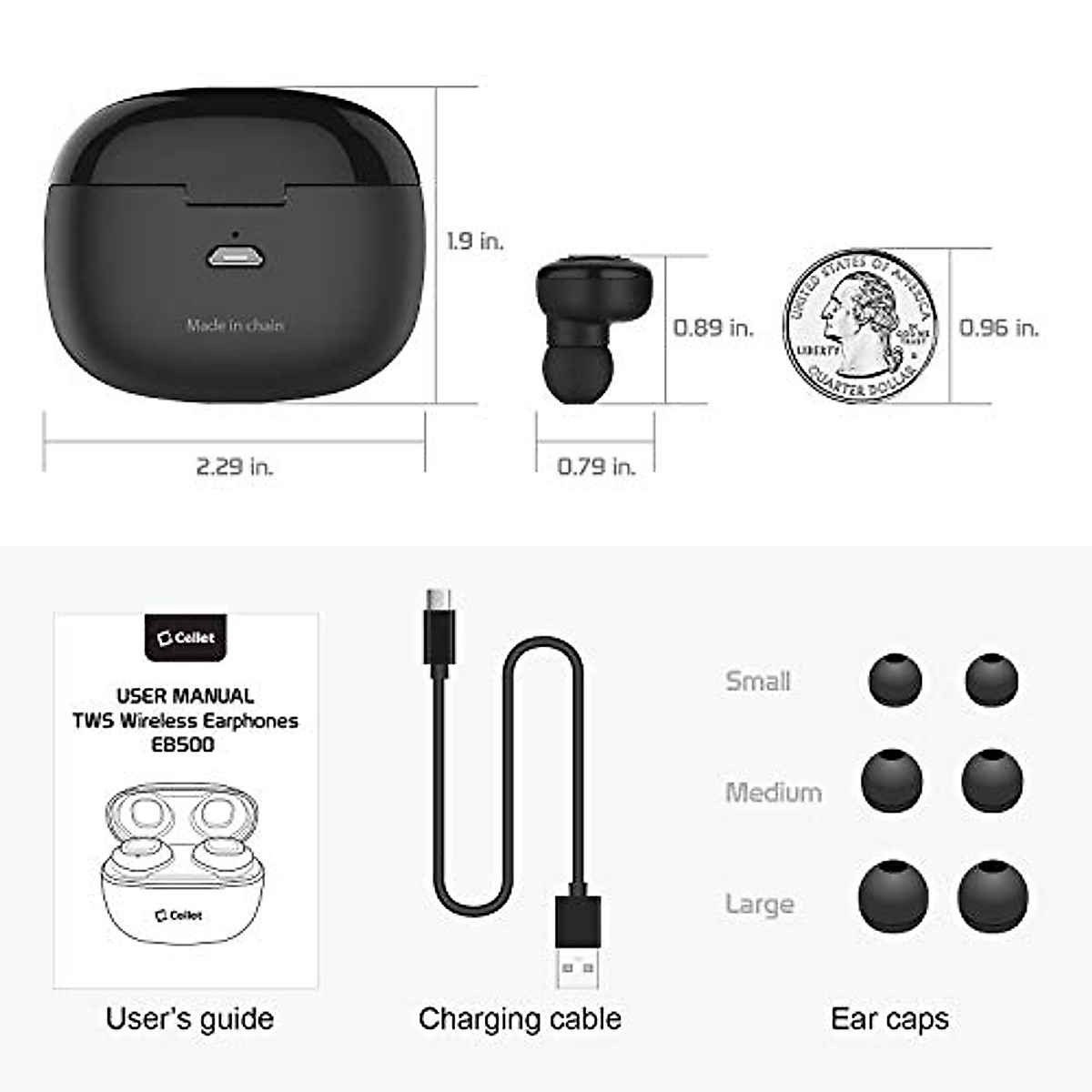 Cellet True Wireless Earbuds with Charging Case Compatible with All Bluetooth Enabled Device, Apple iPhone 12 Pro Max Mini 11 X XR XS Galaxy S21 20 S10 Note 20 10 9 Google Pixel Moto Nokia LG -Black