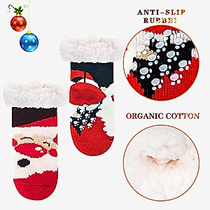 Winter Kids Fuzzy Slipper Socks Toddler Baby Girls Boys Thermal Warm Non-Skid 2-4 Christmas Home Socks Holiday Cabin Soft Thick Fluffy Sherpa Fleece Lined, Gifts for Christmas Stocking Stuffers