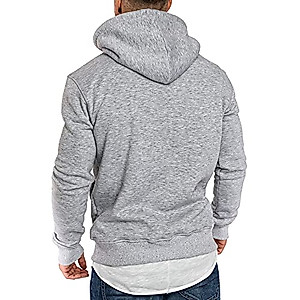 Maiyifu-GJ Men's Solid Color Sport Fleece Hoodie Casual Long Sleeve Henley Sweatshirt Slim Hooded Pullover With Kanga Pocket (Light Grey,Large)