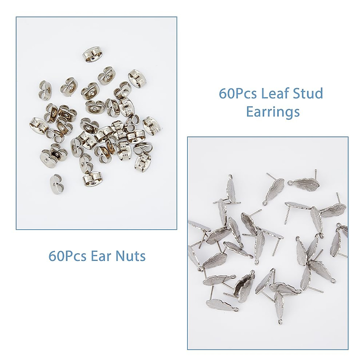 DICOSMETIC 30Pcs Leaf Stud Earrings Ear Stud Post Leaf Pad Nature-Inspired Ear Studs Earring Posts with Hole 1.8mm Stainless Steel Studs Findings with 60Pcs Ear Nut for Earring Making