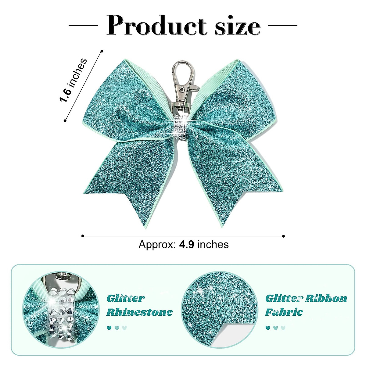 Aileam 6PCS Cheer Bow Key Chain Glitter Green Hair Bow for Girls Rhinestones Sequin Bow School Senior Cheer Bow Accessories for Teen Softball football Cheerleader Sports