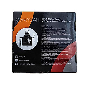 Cute Black Kitchen Bib Apron For Women and Men - With 2 Pockets and Graphic - For Chefs and Home Cooking - Adjustable Strap - Water Resistant - Multi-sized - Gift Box (Cooking Ninja (Men)