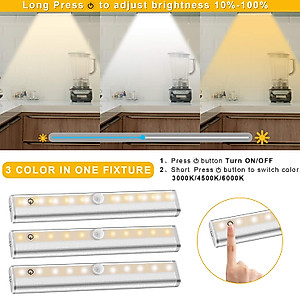 Remote Control Under Cabinet Lighting Wireless 6 Pack, 20-LED Dimmable Closet Lights Rechargeable Under Counter Light, Stick on Touch Night Light Strip Bar for Kitchen Stairway Bedroom, 3 Colors