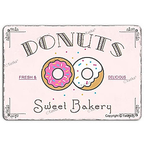 Vintage Donut Tin Sign, Donuts Sweet Bakery Fresh Delicious Art Poster Painting Metal Plaque Wall Decor for Dessert Shop Kitchen Dining Car Bakery Bar 8X12 Inch