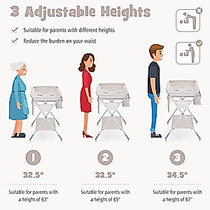 BABY JOY Baby Changing Table, Portable Folding Diaper Changing Station with Wheels, Adjustable Height, Large Storage Rack, Water Basin, Safety Belt, Mobile Nursery Organizer for Newborn Infant, Beige