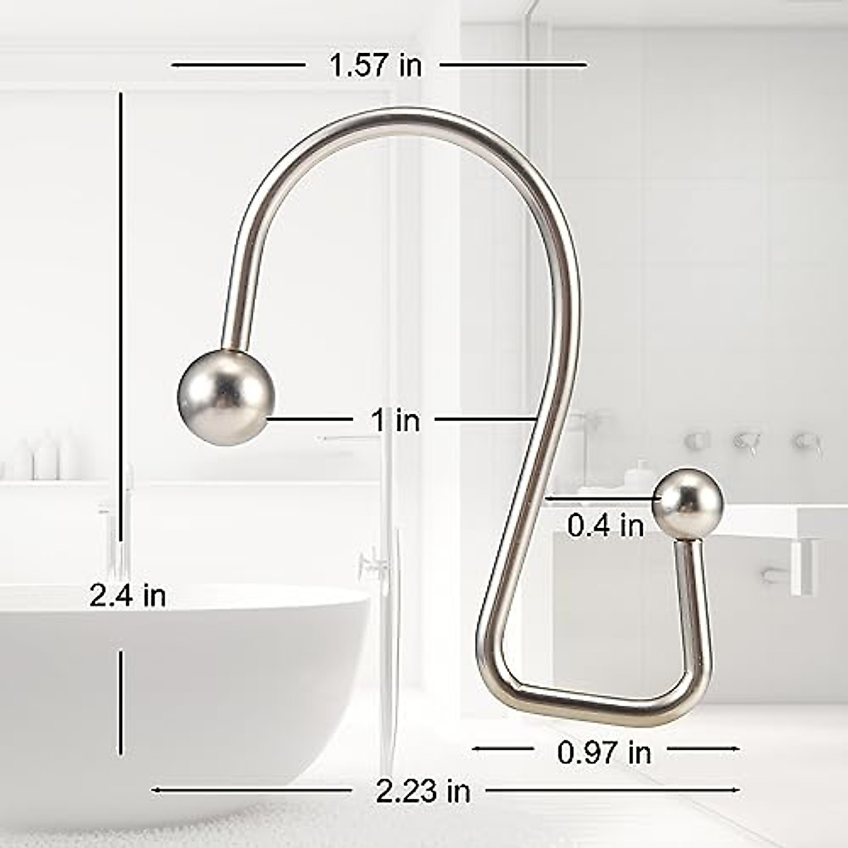 OEH Shower Curtain Hooks, 12 Pcs Shower Curtain Rings, Anti-Fall Metal Nickel Shower Curtain Hooks, S-Shaped Rust Proof Shower Curtain Hooks Rings for Shower Curtain, Bathroom, Matte Nickel
