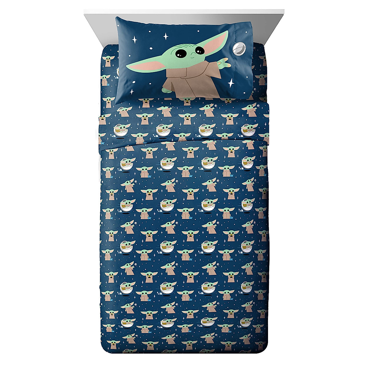 Jay Franco Star Wars The Mandalorian Hello Grogu 7 Piece Full Size Bed Set - Includes Comforter & Sheet Set - Super Soft Kids Bedding Fade Resistant Microfiber (Official Star Wars Product)