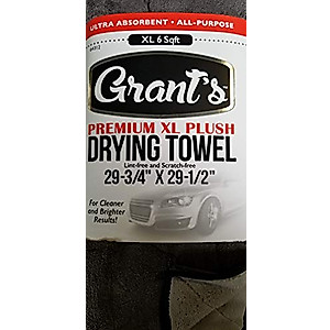 Grant's Premium XL Plush Drying Towel (6 Square Feet) 29-3/4" x 29-1/2" - Ultra Absorbent All-Purpose Lint-Free Scratch-Free Microfiber