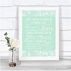 Green Burlap & Lace Effect Funny Song Cheese Board Personalized Wedding Sign