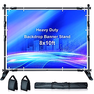 FUDESY Backdrop Banner Stand, 10x8ft Heavy Duty Display Frame Stand, Adjustable Metal Telescopic Tube, Step and Repeat Background Stand Kit for Trade Show, Photography Photo Booth, Party,with Sandbags