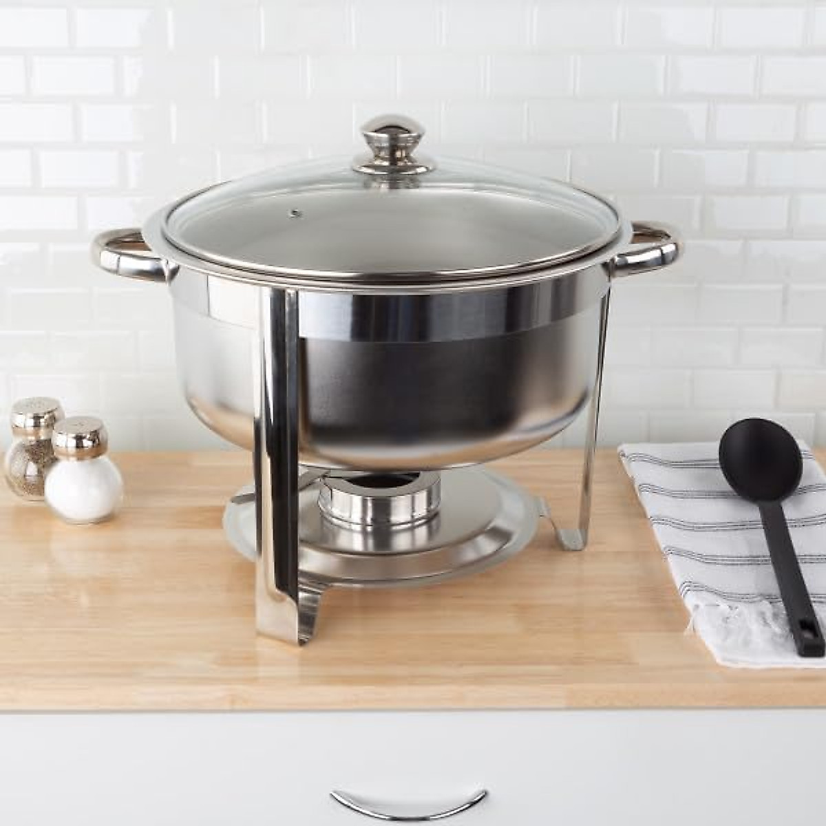 Great Northern Popcorn Chafing Dish QT Water Pan, Fuel Holder, and Stand-Food Warmers for Parties, Round 7.5