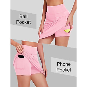 COOrun Women's Athletic Skorts Active Skirts High Waisted Workout Active Skort Skirt with Pockets Pink Medium