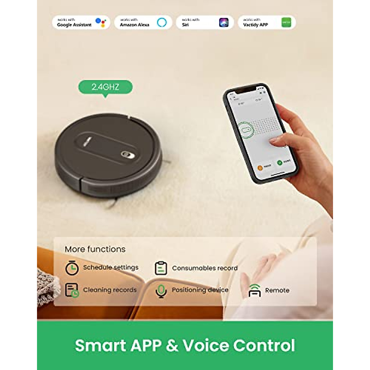 Vactidy Nimble Robot Vacuum Cleaner, 2000Pa Strong Suction Robotic Vacuums, Super Slim, Quiet, Schedule Setting, Self-Charging, App/WiFi/Alexa/Siri Control, Ideal for Hard Floor, Carpet, Pet Hair