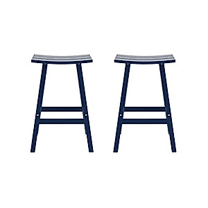 WestinTrends Malibu 29 Inch Outdoor Bar Stools Set of 2, All Weather Resistant Poly Lumber Adirondack Bar Height Stools, Navy Blue