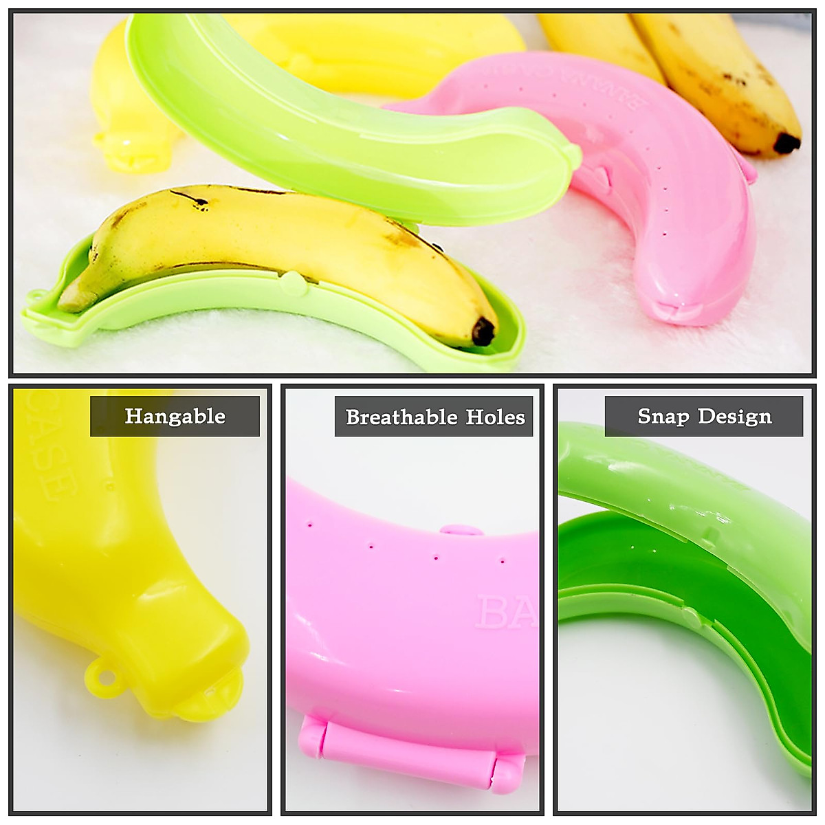 YINPIXUS 3 Pack Banana Case, Banana Saver BPA-Free, Banana Protector Box, Banana Keeper Holder Outdoor Travel, Plastic Banana Storage Container, Banana Carrier for Lunch Box Fruits Freshness