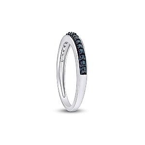Blue Natural Diamond Accent Half Eternity Wedding Band Ring in 14K White Gold Over Sterling Silver (5.5)