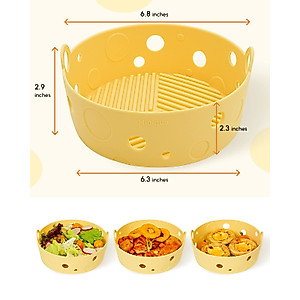 Miniqua Air Fryer Silicone Liners, Reusable Silicone Air Fryer Basket Bowl for 3-5 QT, Food-Grade Silicone Round Air Fryer Liners, Non-stick Silicone Pot Accessories, Yellow(6.8in)