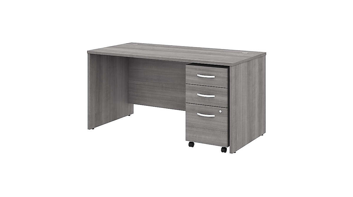 Bush Business Studio C Desk & Mobile Cabinet - Platinum Gray