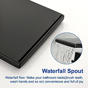 SHAMANDA Waterfall Bathroom Faucet 3 Hole, 2 Square Handle Widespread Rv Lavatory Sink Faucet with cUPC Water Supply Lines, Solid Brass, Matte Black, LB401-7