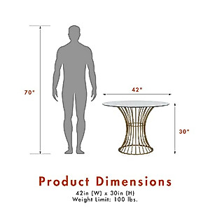 COSMOLiving by COSMOPOLITAN Westwood Modern Clear Tempered Glass Round Top Dining Table with Hourglass Gold Base - Brass