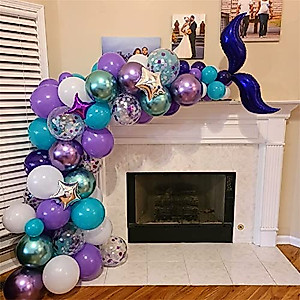 Mermaid Party Balloons 60 Pack, 12 Inch Metallic Purple Tiffany Blue Teal Green White Confetti Latex Helium Balloons for Girls Baby Shower Unicorn Mermaid Theme Birthday Party Decorations Wedding