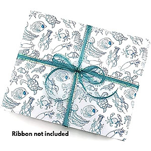 Stesha Party Ocean Coastal Gift Wrap Wrapping Paper - Folded Flat 30 x 20 Inch - 3 Sheets