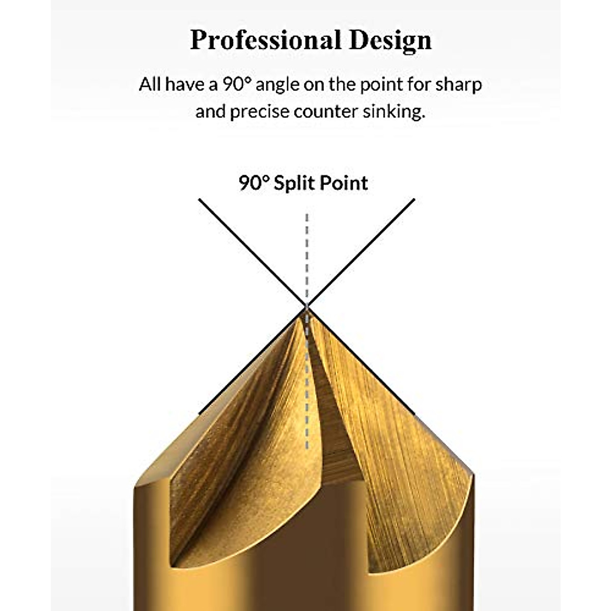 QWORK Countersink Drill Bits Center Punch Set 6 Pcs 1/4'' Hex Shank HSS 5 Flute Countersink 90 Degree Center Punch Tool Sets for Wood Quick Change Bit 6mm-19mm