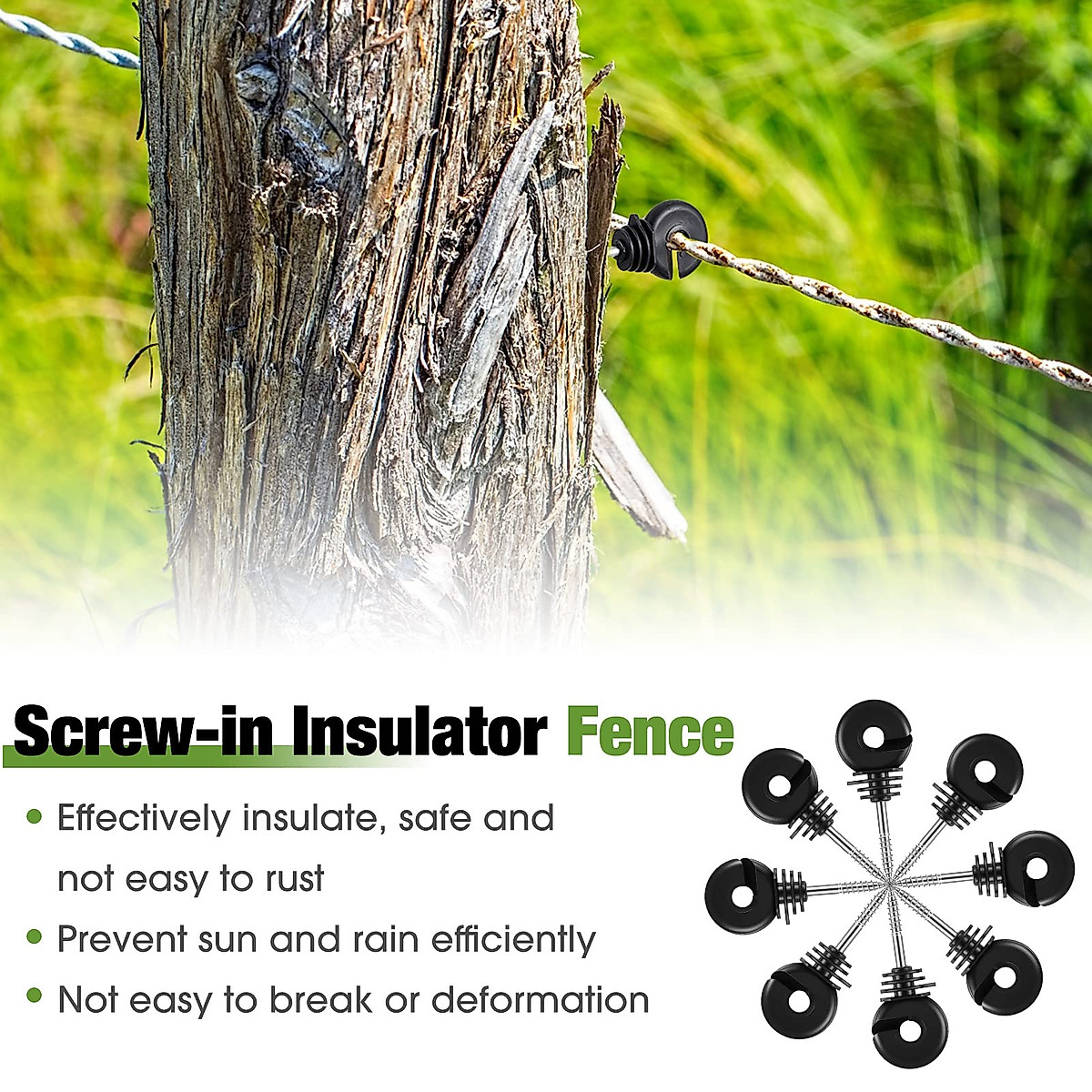 300 Pcs Black Electric Fence Insulator with 1 Pcs Insulator Socket Tool Screw in Insulator Fence Ring Post Wood Post Insulator Electric Fence Insulator Ring with Insulator Socket Tool for Animal Fence