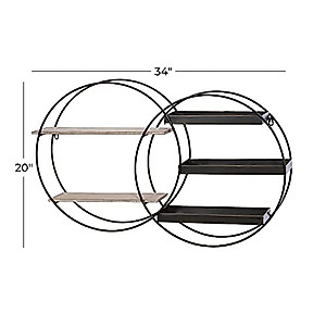 Deco 79 Metal Round 5 Shelves Wall Shelf, 34" x 7" x 20", Black