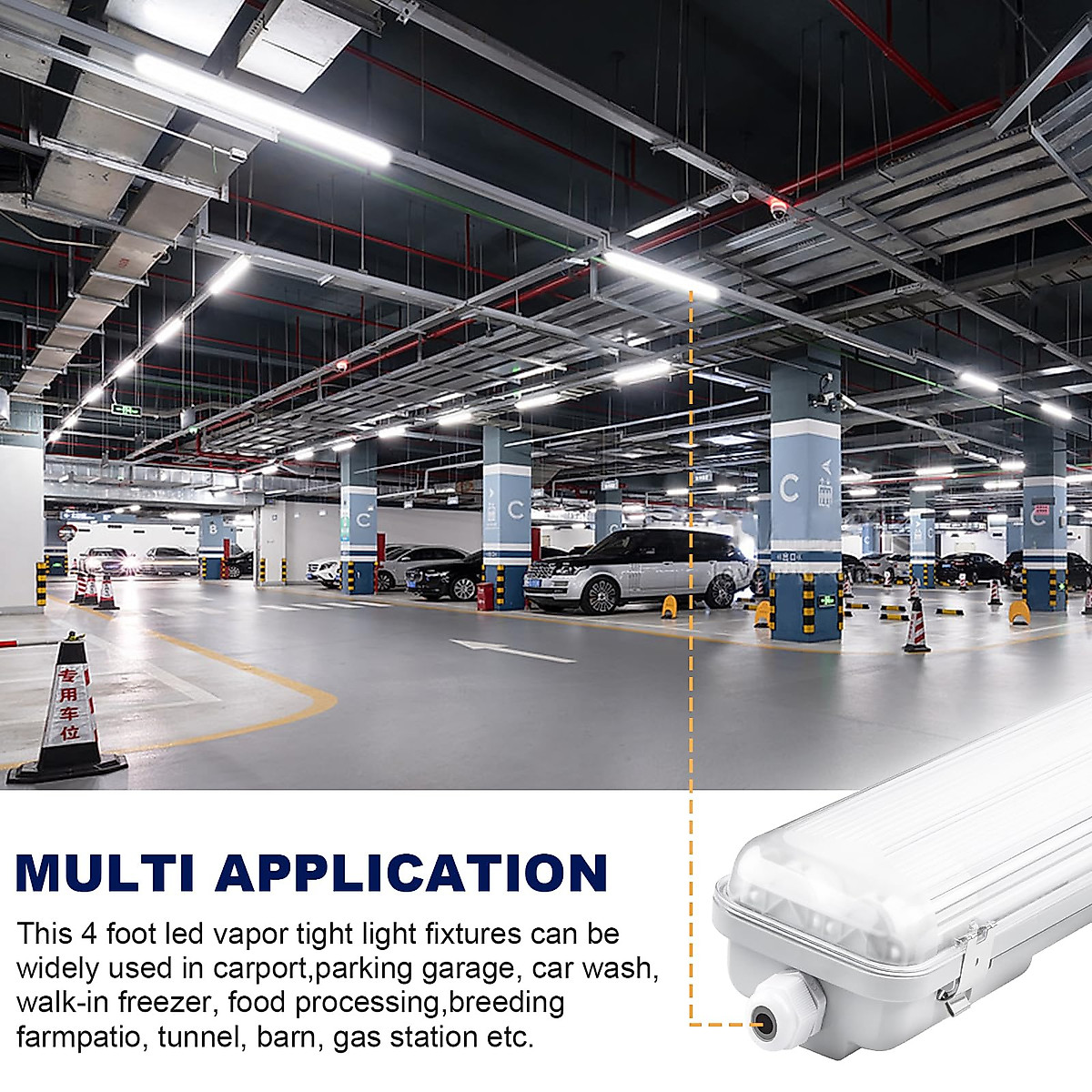 BRILLIHOOD 4Ft LED Vapor Tight Light Fixtures, 48W, 4200LM, 6000K Bright White, Clear Cover, IP65 Waterproof Vapor Proof Lights for Car Wash, Garage, Walk in Freezer, Indoor Outdoor Lighting, 8-Pack