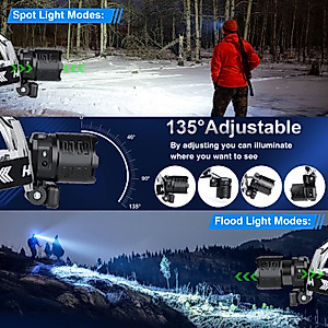 Bud K Rechargeable LED Headlamp, 120000 Lumens Super Bright Headlamp Flashlight with Motion Sensor, 8 Modes, 135°Adjustable, IPX7 Waterproof Head Lamp for Camping, Running, Climbing, Hiking