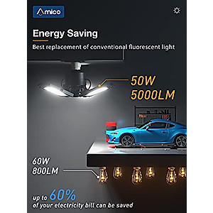 4-Pack LED Garage Lights, 50W LED Shop Light with 3 Ultra Bright Adjustable Panels, 5000LM 6500K Deformable Ceiling Lights for Garage, Attic, Basement, E26/E27 Base