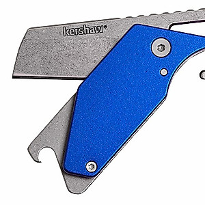 Kershaw Pub, Blue Multifunction Pocket Knife (4036BLUX) with 1.6 Inch 8Cr13MoV Stonewash Blade and Black Handle, Includes a Screwdriver Tip, Pry Bar, Key Chain Attachment and Bottle Opener