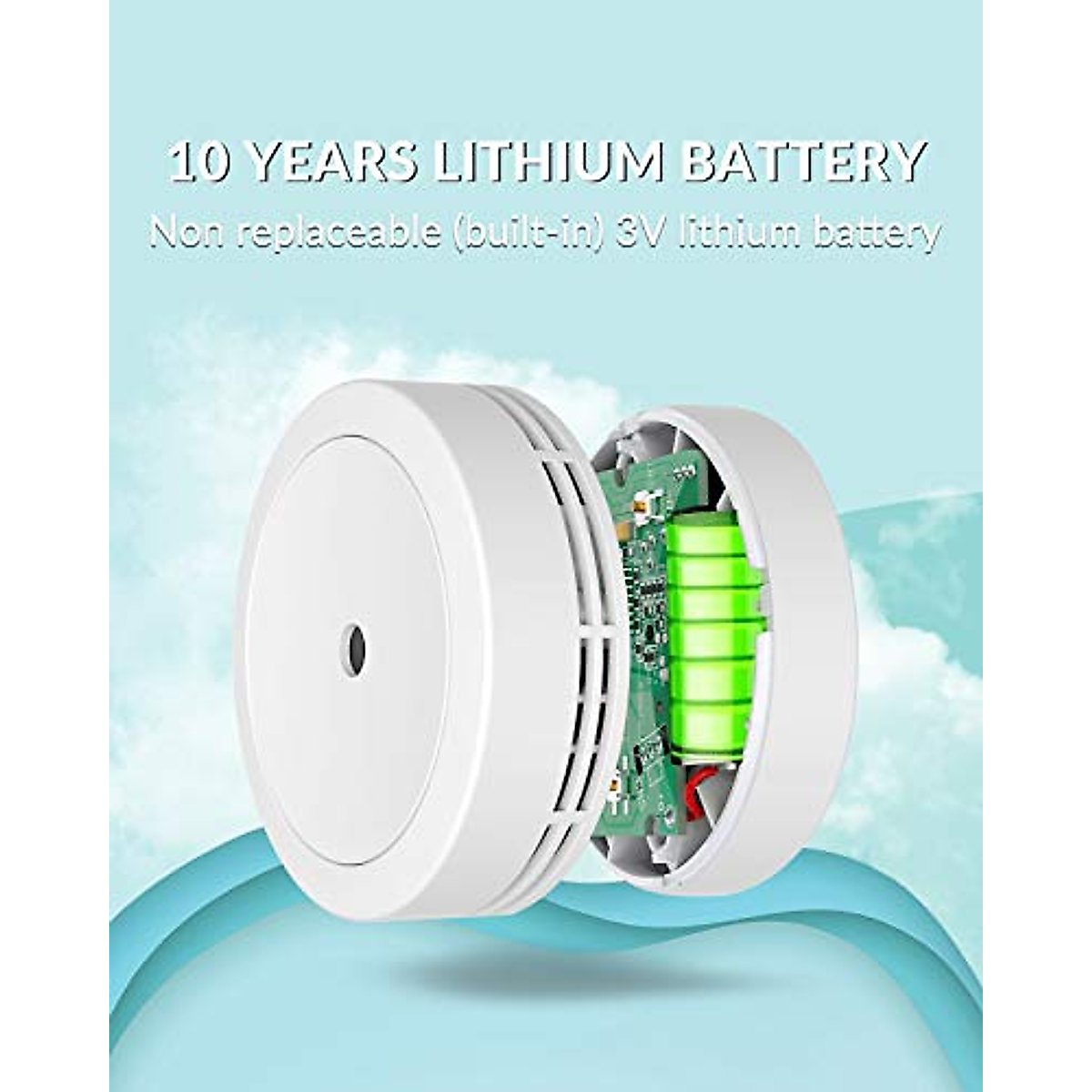 Ecoey Small Smoke Detector Alarm, 10 Year Fire Alarms Smoke Detectors with Built-in 3V Battery, Smoke Alarm with Big Test Button and Silence Function for House, FJ135, 2PACK