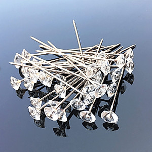 100pcs Corsage Boutonniere Pins 2 Inch Bouquet Flower Floral Diamond Rhinestones Pins Crystal Head Clear Straight Pins for Wedding Bridal Hair Accessories Jewelry Decoration DIY Craft Sewing