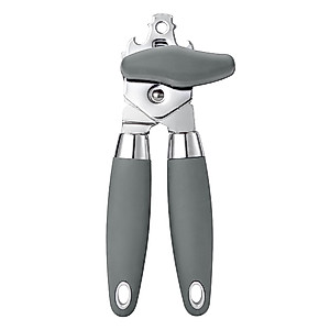 Can Opener Manual, TJ POP Can Opener, Heavy Duty Hand Held Can Openers, Stainless Steel Can Opener Smooth Edge, Easy Turn Knob, with Bottle Opener, Kitchen Gadgets Gray