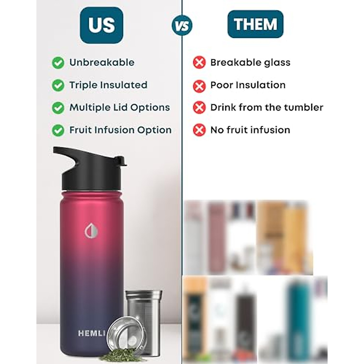 18 oz Insulated Tea Mug with Infuser and Lid - Tea Tumbler, Travel Mug, Portable Flask