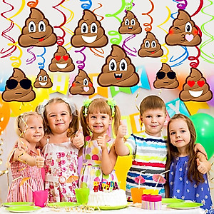 FANOST Funny Poop Emoji Party Hanging Swirls, 24 PCS Emoji Foil Hanging Banners for Adults Kids Birthday Party Decorations, Retired 50th 60th 80th Party Favors Decor Supplies