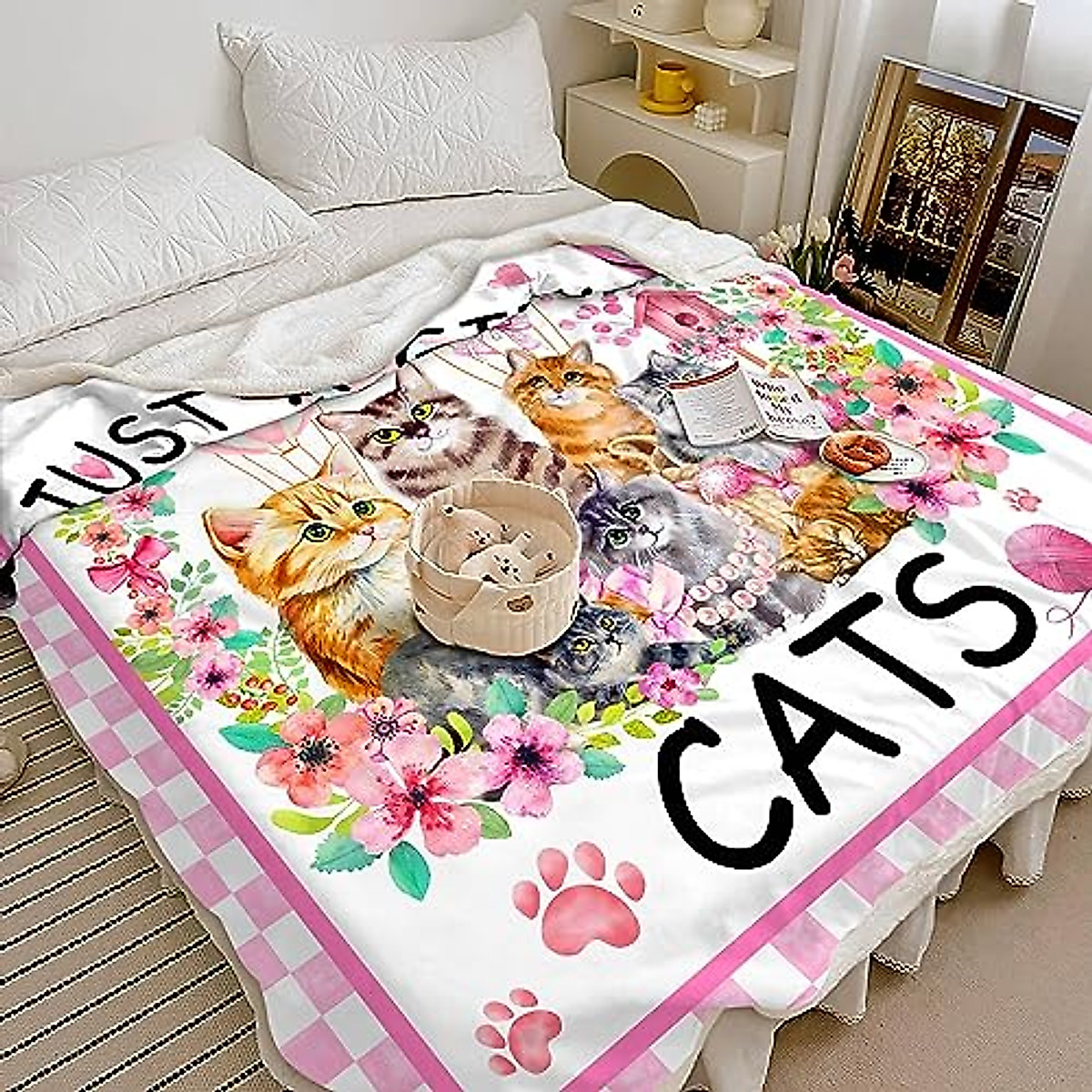 Cat Blanket,Cat Lover Gifts for Women, Blanket Gifts for Cat Lovers,Blanket Throw for Bedroom Sofa Couch Cat Gifts for Girls 50X60inches