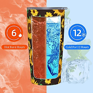 CHASOEA Sunflowers Tumbler 20oz Floral Stainless Steel Insulated Tumblers with Lid and Straw Flowers Travel Coffee Mug Tea Wine Cups Water Bottle Gifts for Women