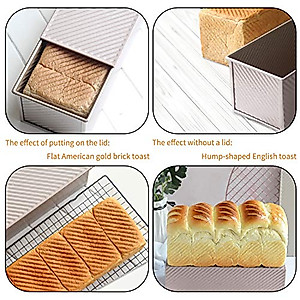 CHEFMADE Loaf Pan with Lid,Commercial Pullman Bread Pan 2.2Lb Dough Capacity,Non-Stick Bakeware Carbon Steel Bread Toast Mold with Cover for Baking Bread (Champagne Gold)